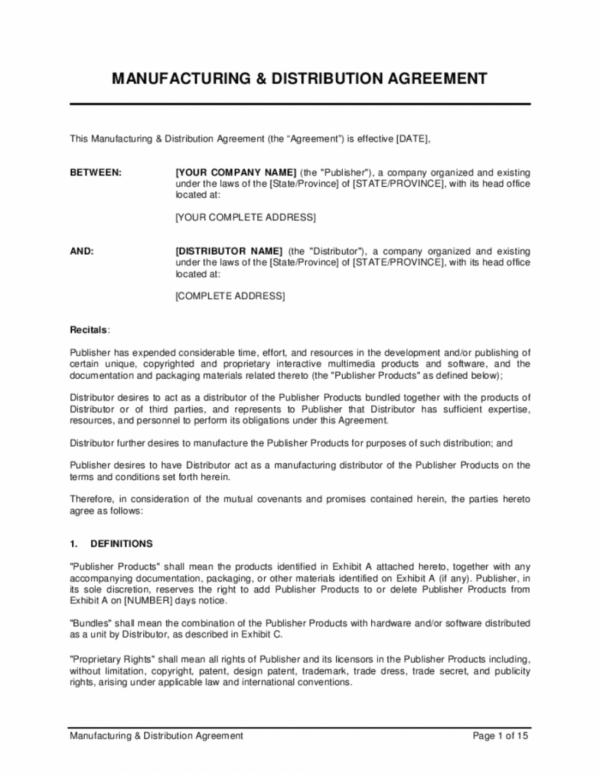 Editable Manufacturing Distribution Agreement Template By Business ...