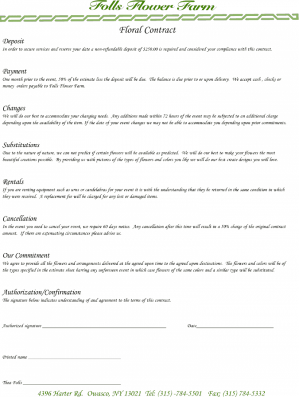 Florist Contract Template Create And Download In Just 2 Floral Design ...