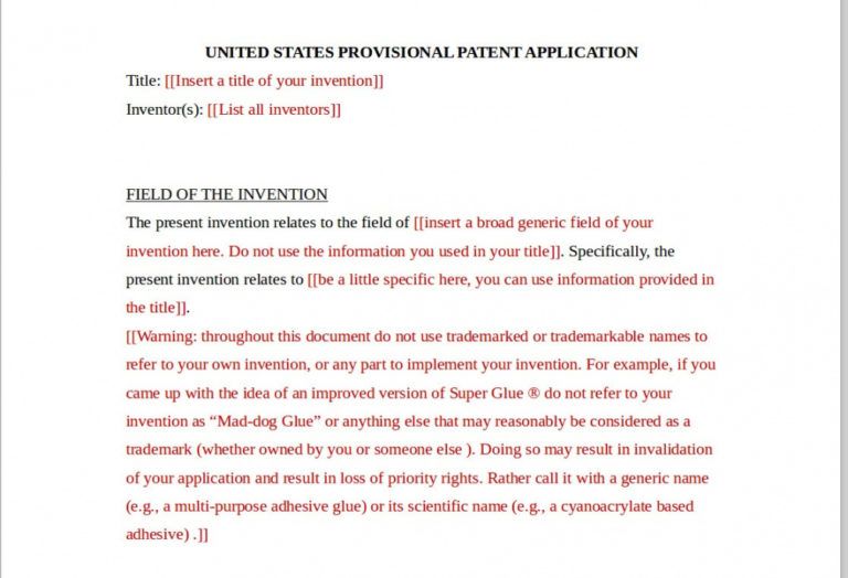 Free Provisional Patent Example Template Chhabra Law Patent Proposal ...