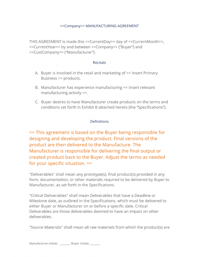 Printable Manufacturing Contract 3 Easy Steps Contract Manufacturing ...