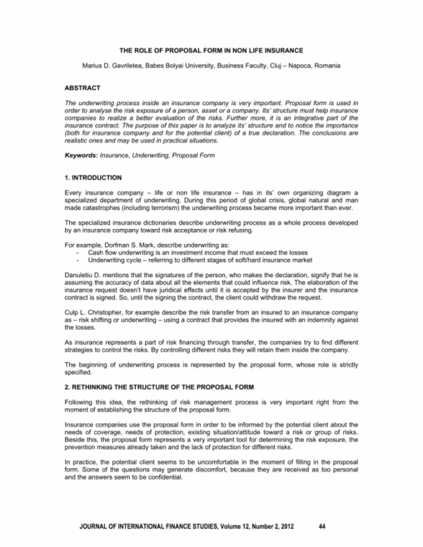 Printable Pdf The Role Of Proposal Form In Non Life Insurance Insurance ...