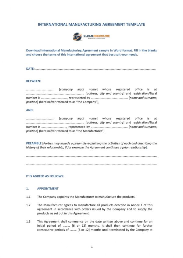 Sample 11 Contract Manufacturing Agreement Examples In Pdf Contract ...