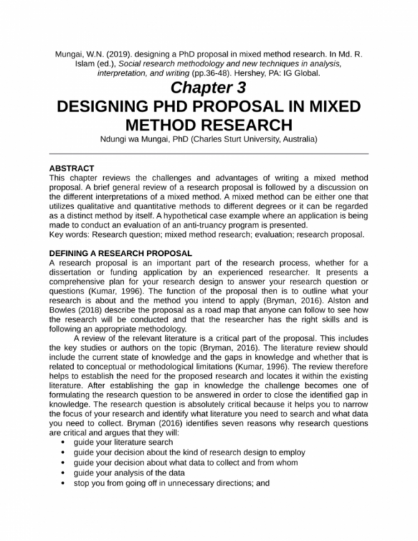 Sample Pdf Designing A Phd Proposal In Mixed Method Research Research ...