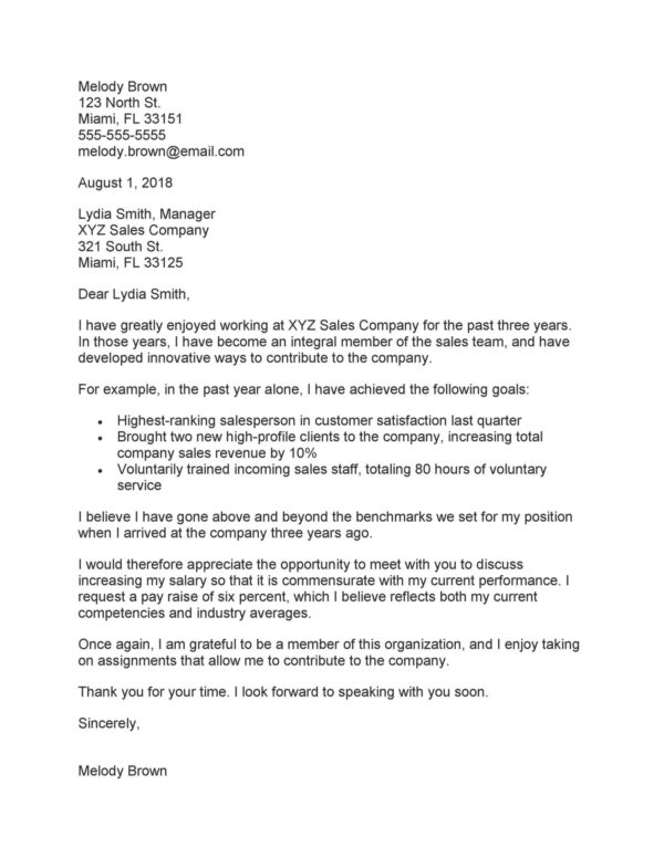 Printable 50 Best Salary Increase Letters How To Ask For A Raise ...