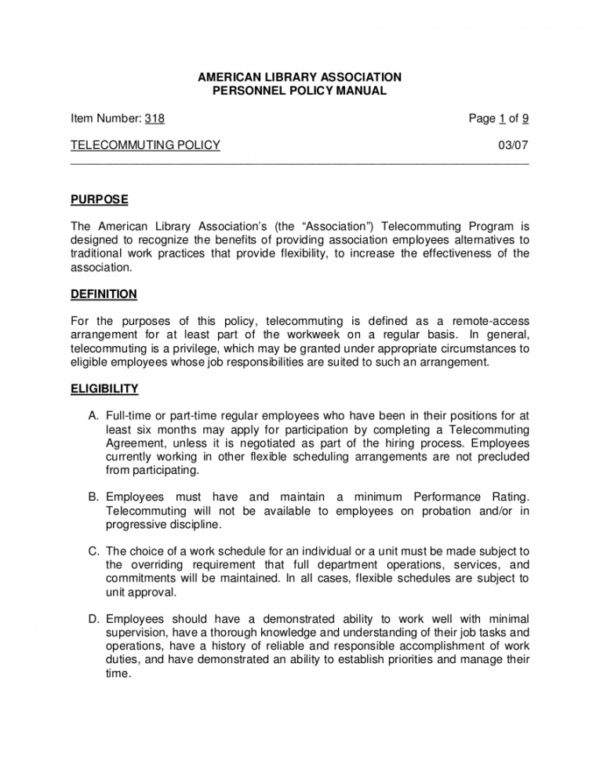Printable 10 Examples Of Telecommuting Policies In Pdf Ms Word ...