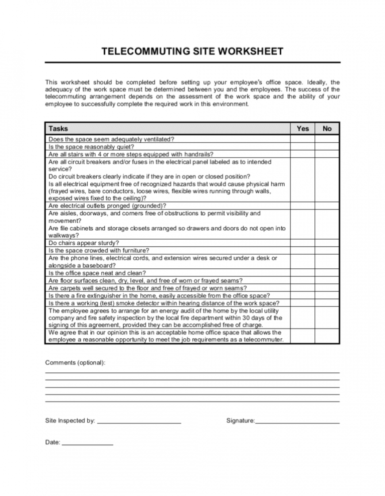 Sample Worksheet Telecommuting Template By Businessinabox ...