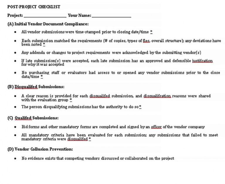 Editable Project Evaluation Checklist Template Bcjournal Proposal ...
