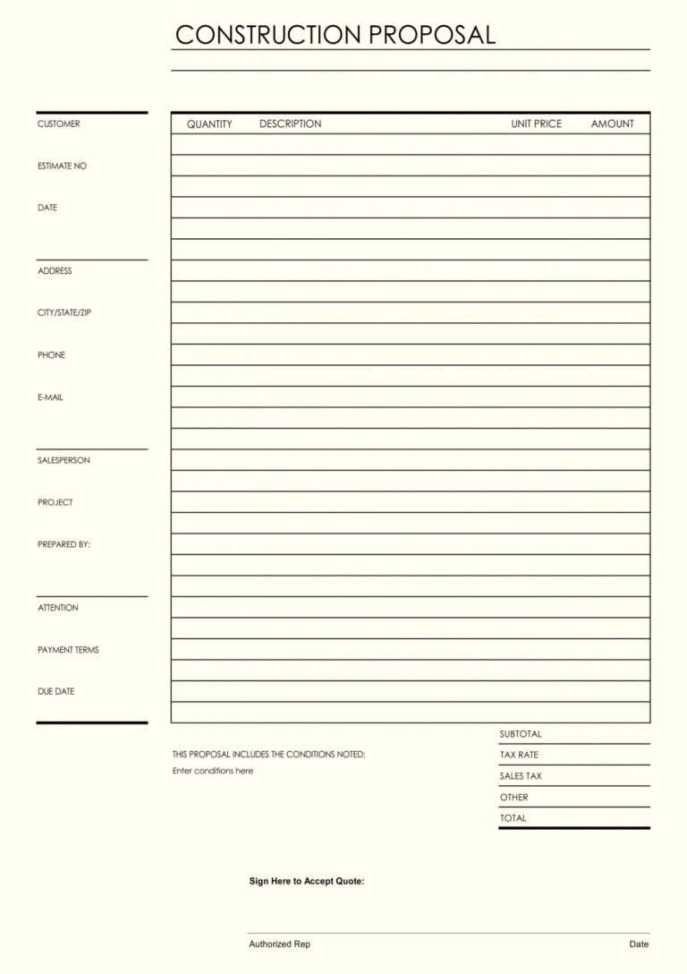 Sample 10 Best Free Printable Estimate Templates Blank Contractor ...