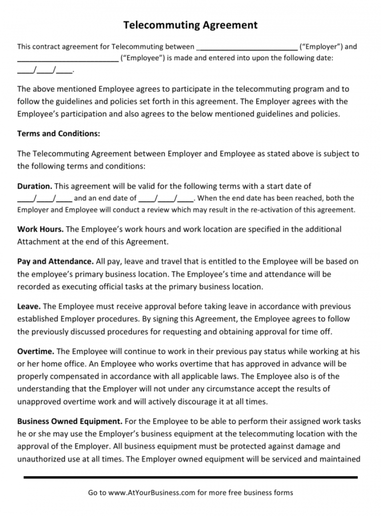 Sample Telecommuting Agreement Template Download Printable Pdf Proposal ...