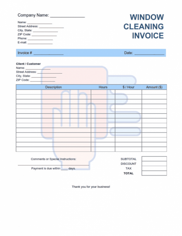 Printable Window Cleaning Invoice Template Word Excel Pdf Free Window ...