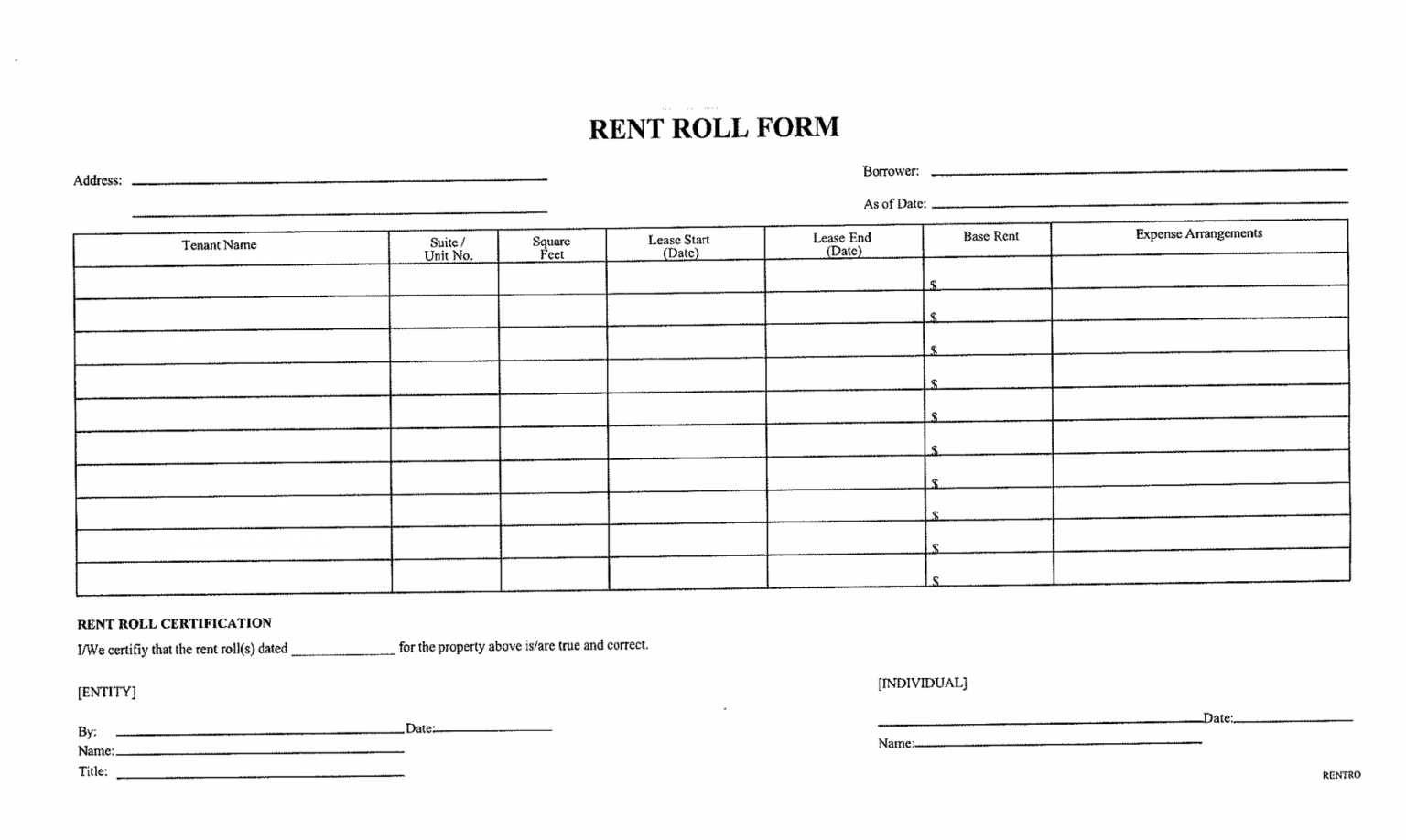 Printable 6 Rent Roll Templates Word Templates Landlord Itinerary ...