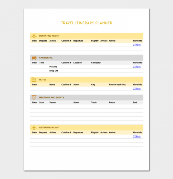 Printable Vacation Itinerary Template 5 Planners For Word Doc & Pdf ...