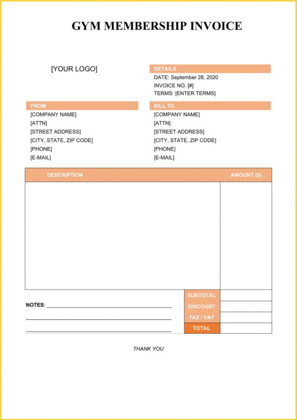 Sample Gym Membership Invoice Template Fitness Class Proposal Template ...