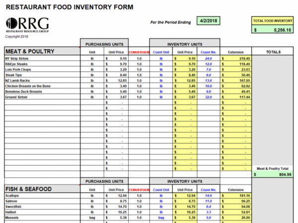 Sample Restaurant Inventory List ~ Excel Templates Meat Inventory ...