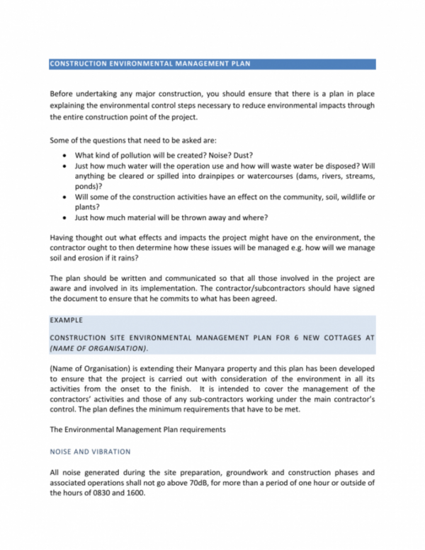 Printable Constructionenvironmentalmanagementplan Safety And ...