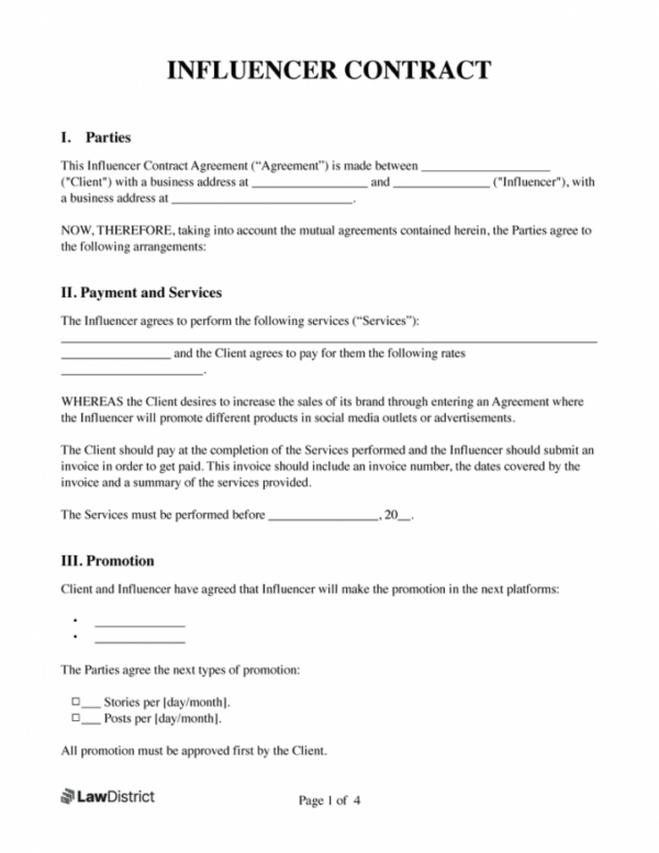 Editable Free Social Media Influencer Contract Template Pdf Lawdistrict ...