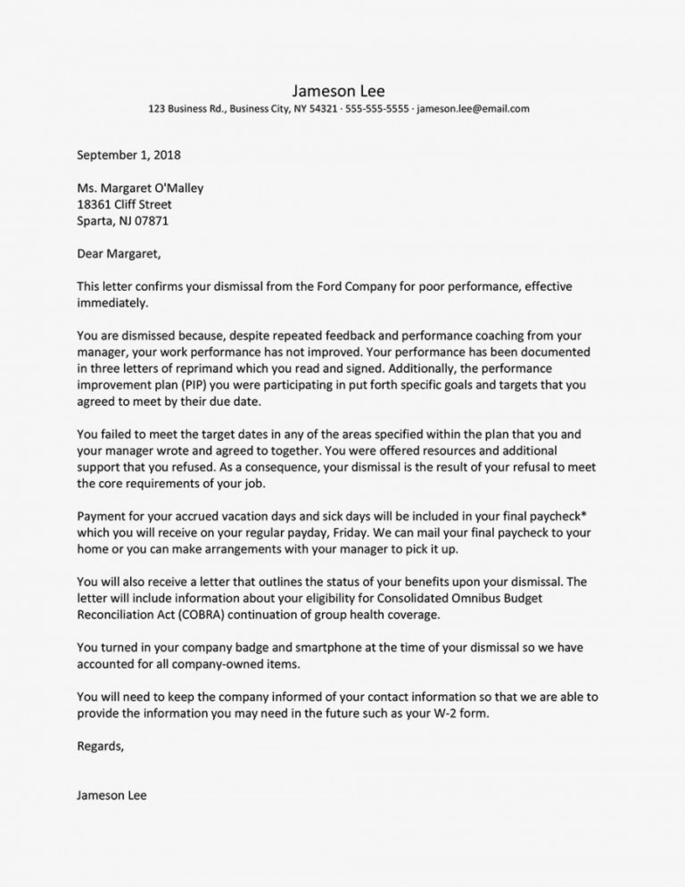 Sample Dismissal Letter For Poor Employee Performance Poor Performance ...