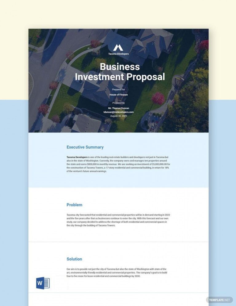 Investment Request For Proposal Template