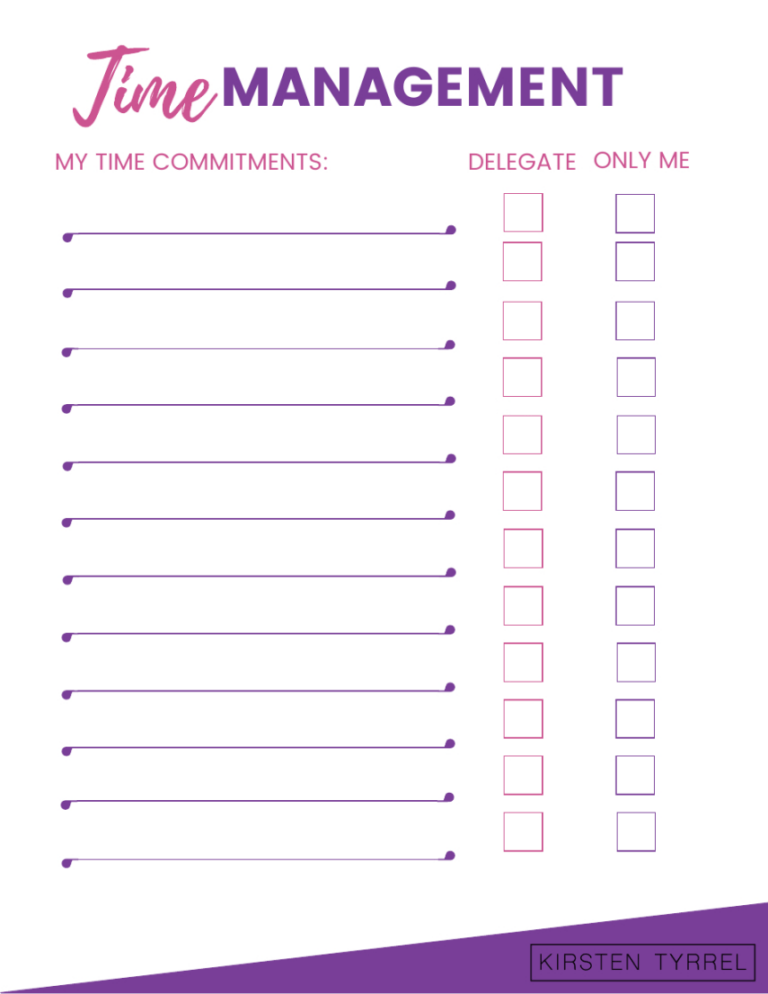 Printable Time Management Checklist Template Kirsten Tyrrel Download ...