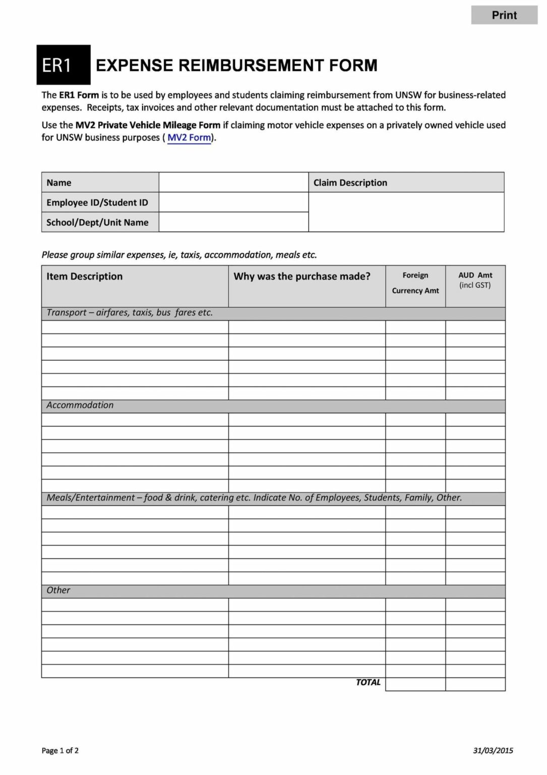 Free 17 Reimbursement Template Doctemplates Employee Expense ...