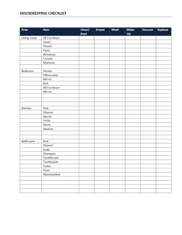 Editable Housekeeping Checklist Housekeeper Cleaning List Template ...