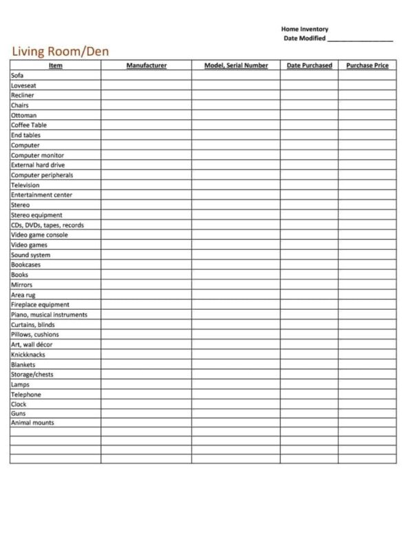 Free 45 Printable Inventory List Templates Home Office Moving Free ...