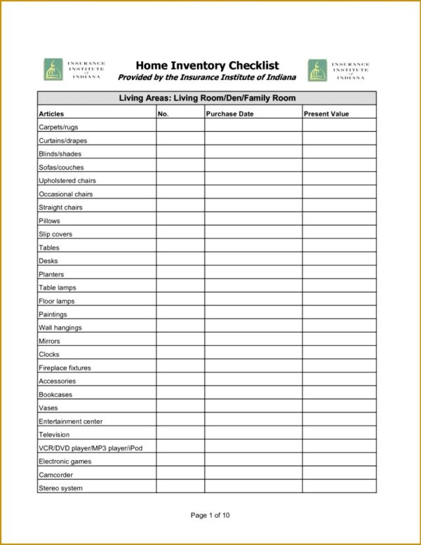 Free 5 Insurance Inventory List Template Fabtemplatez Fire Loss ...