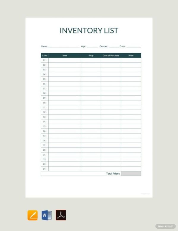 Printable Inventory List Templates In Pdf Free Download Template ...