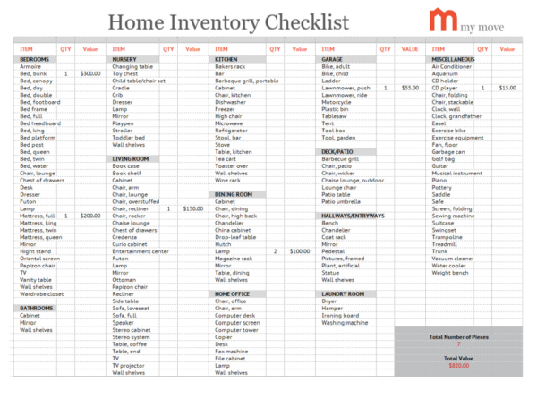 Printable Moving Inventory Checklist Template Free Excel Templates ...