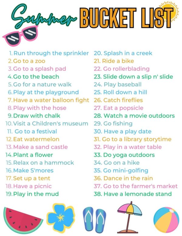 Sample Fun And Free Printable Summer Bucket List Kids Summer Bucket ...