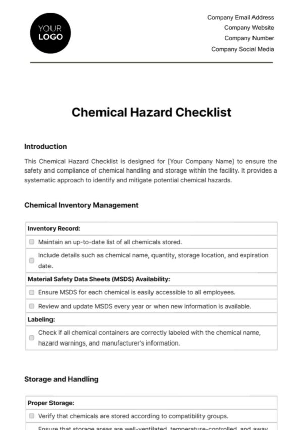 Editable Free Chemical Hazard Checklist Template To Edit Online ...