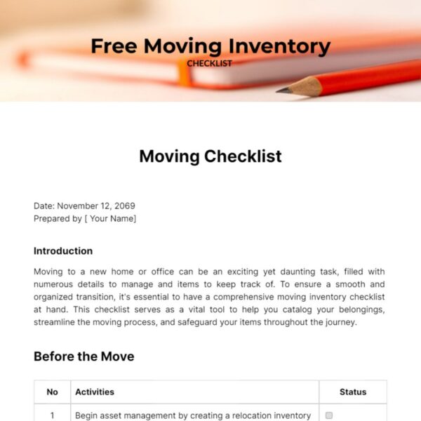 Editable Free Moving Inventory Checklist Template To Edit Online Moving ...