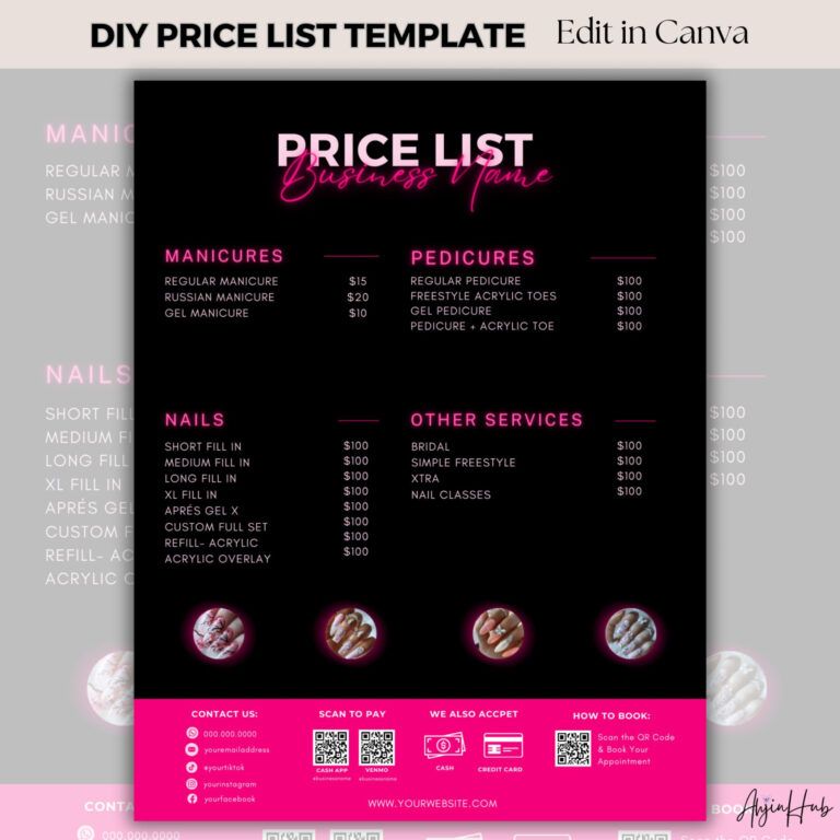 Printable Diy Nail Price List Template Nails Pricing Template Editable ...