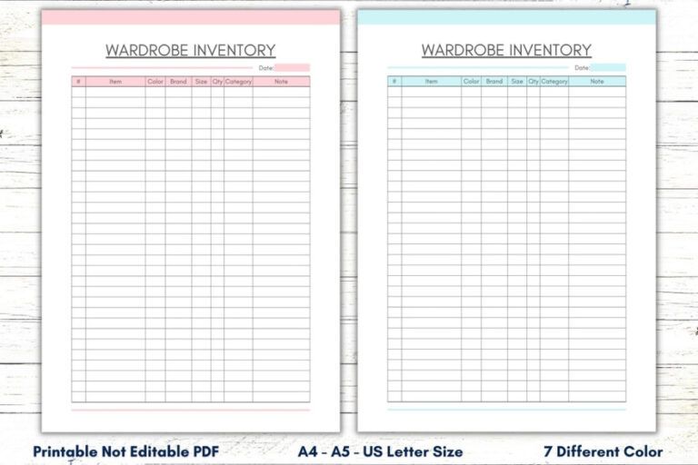 Printable Printable Wardrobe Inventory Template Wardrobe Organizer ...