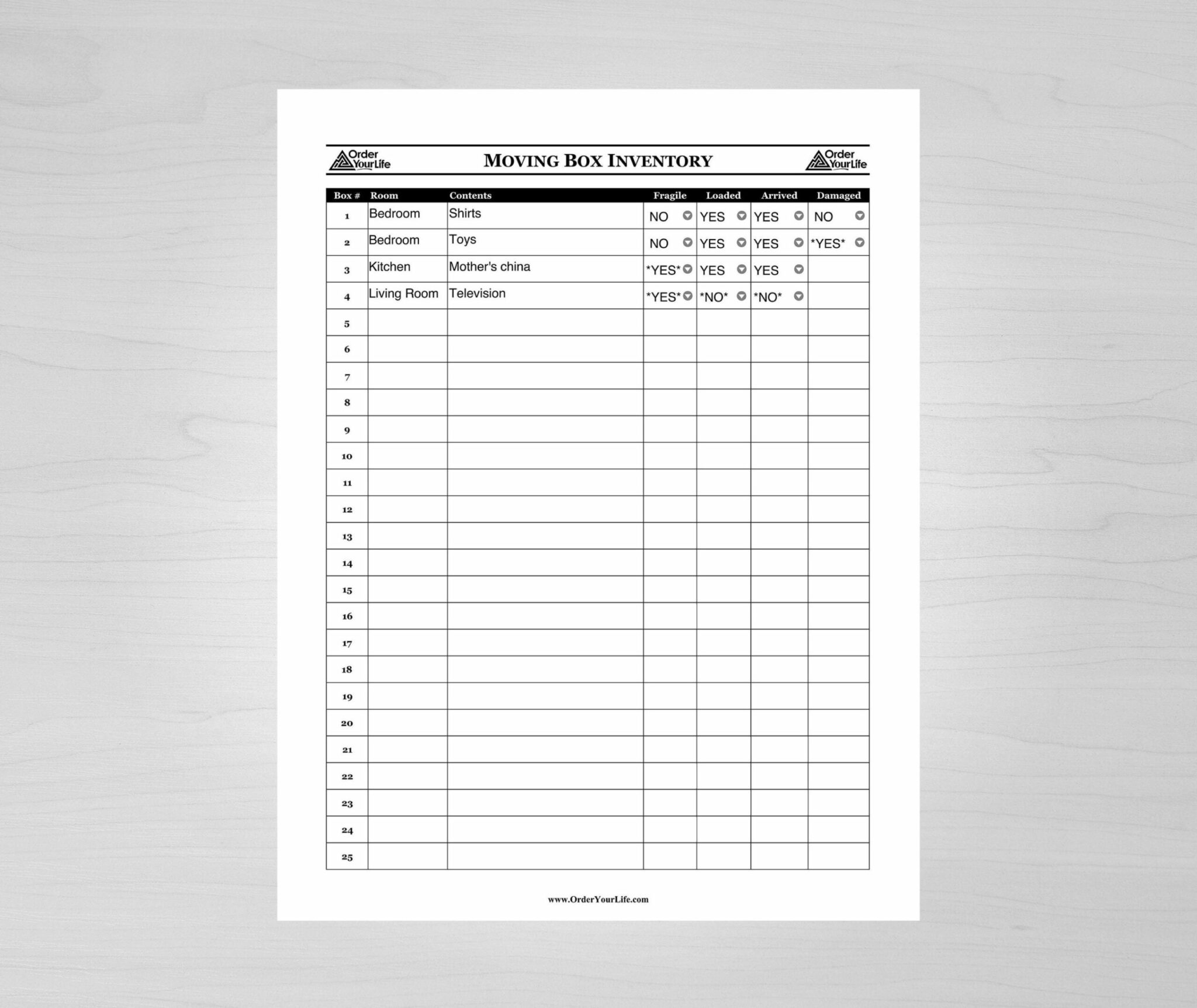 Sample Moving Box Inventory Pdf Printable Checklist With Dropdown List ...