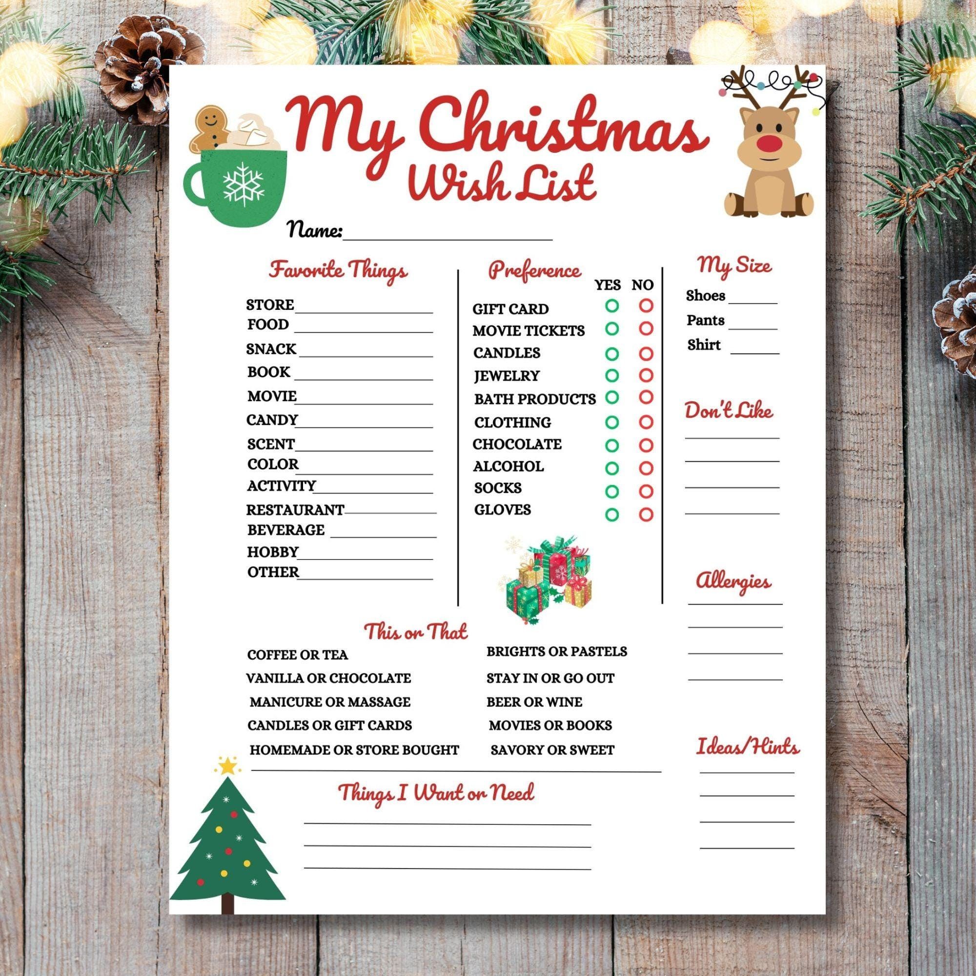 Adult Christmas Wish List Template