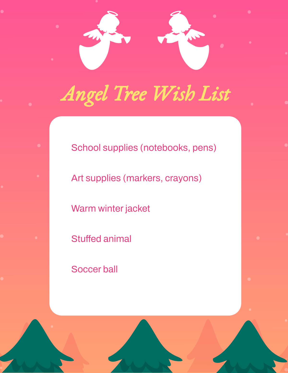 Angel Tree Wish List Template