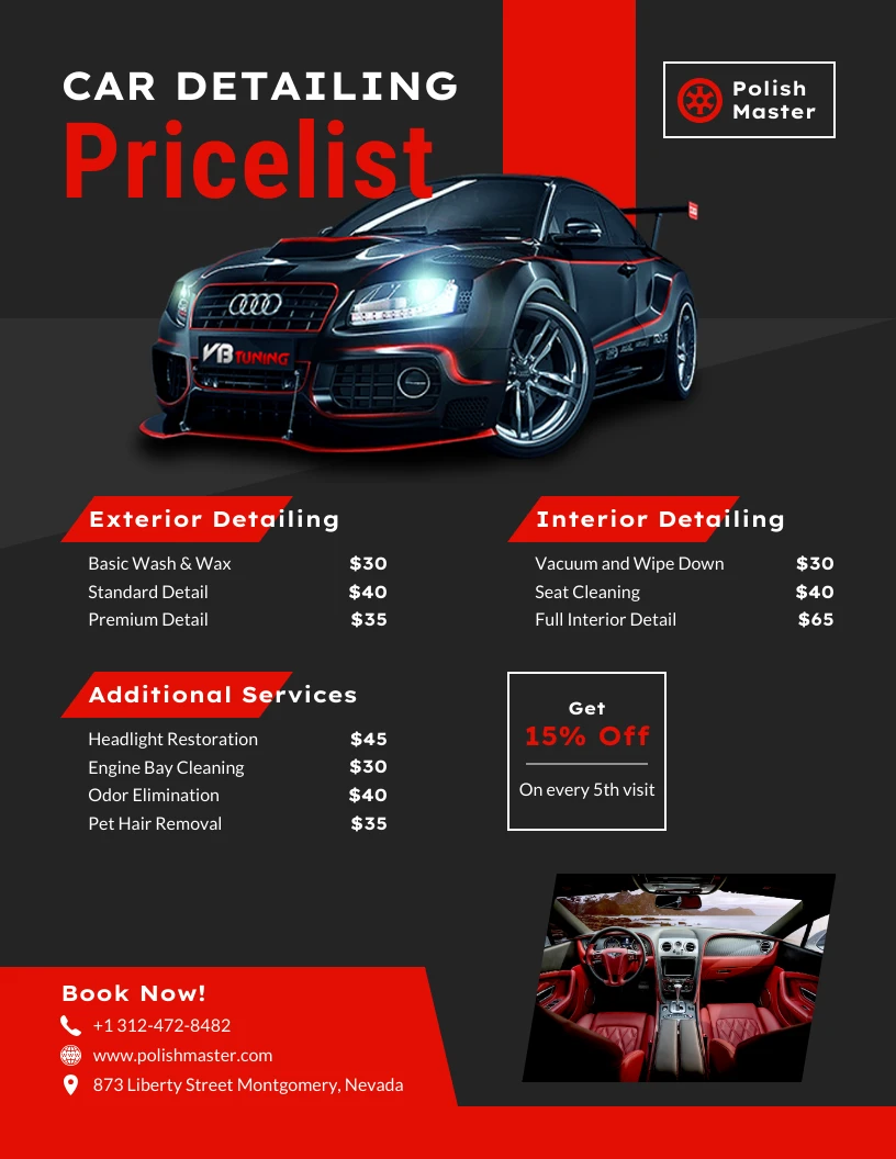 Car Detailing Price List Template