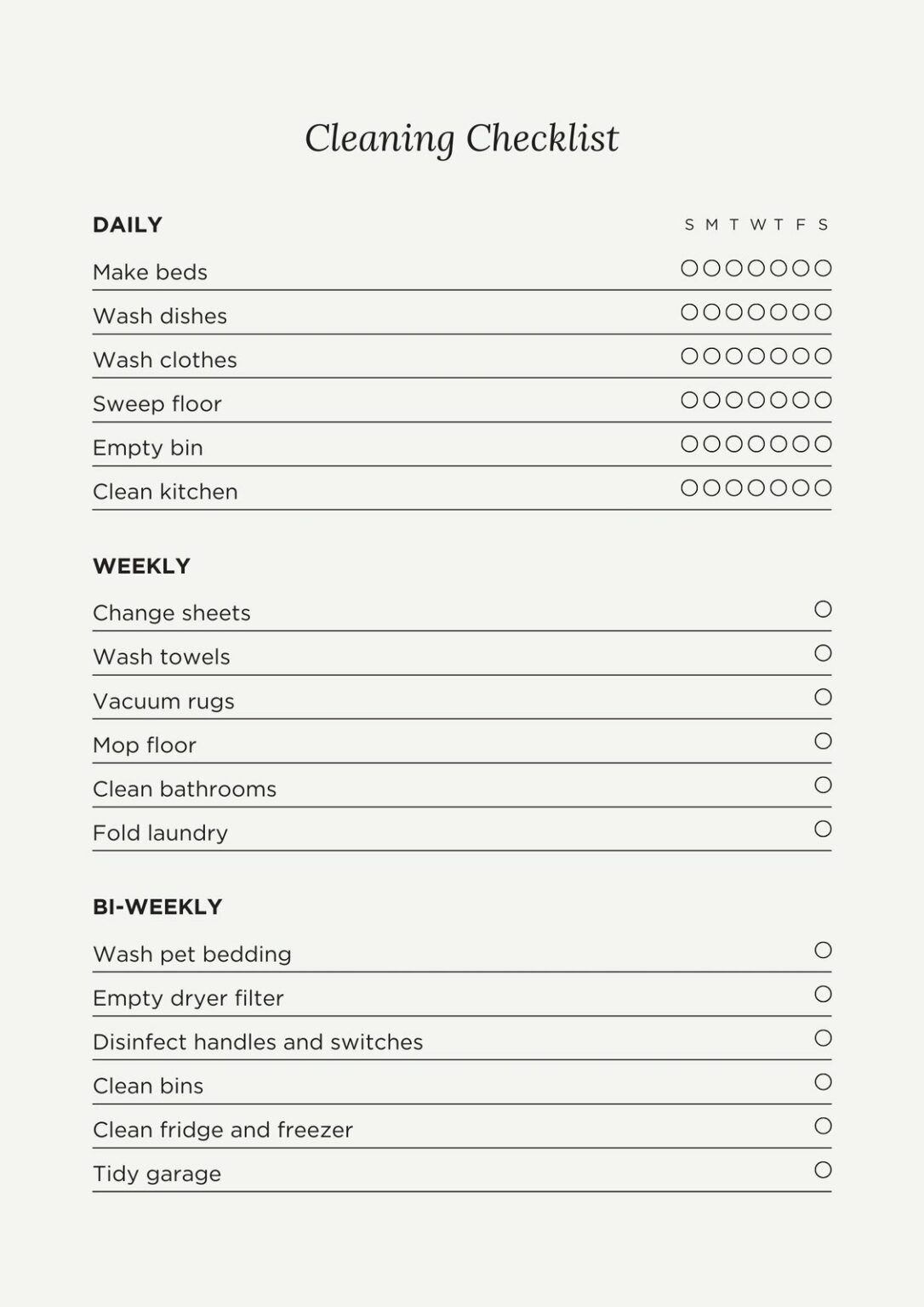Cleaning To Do List Template