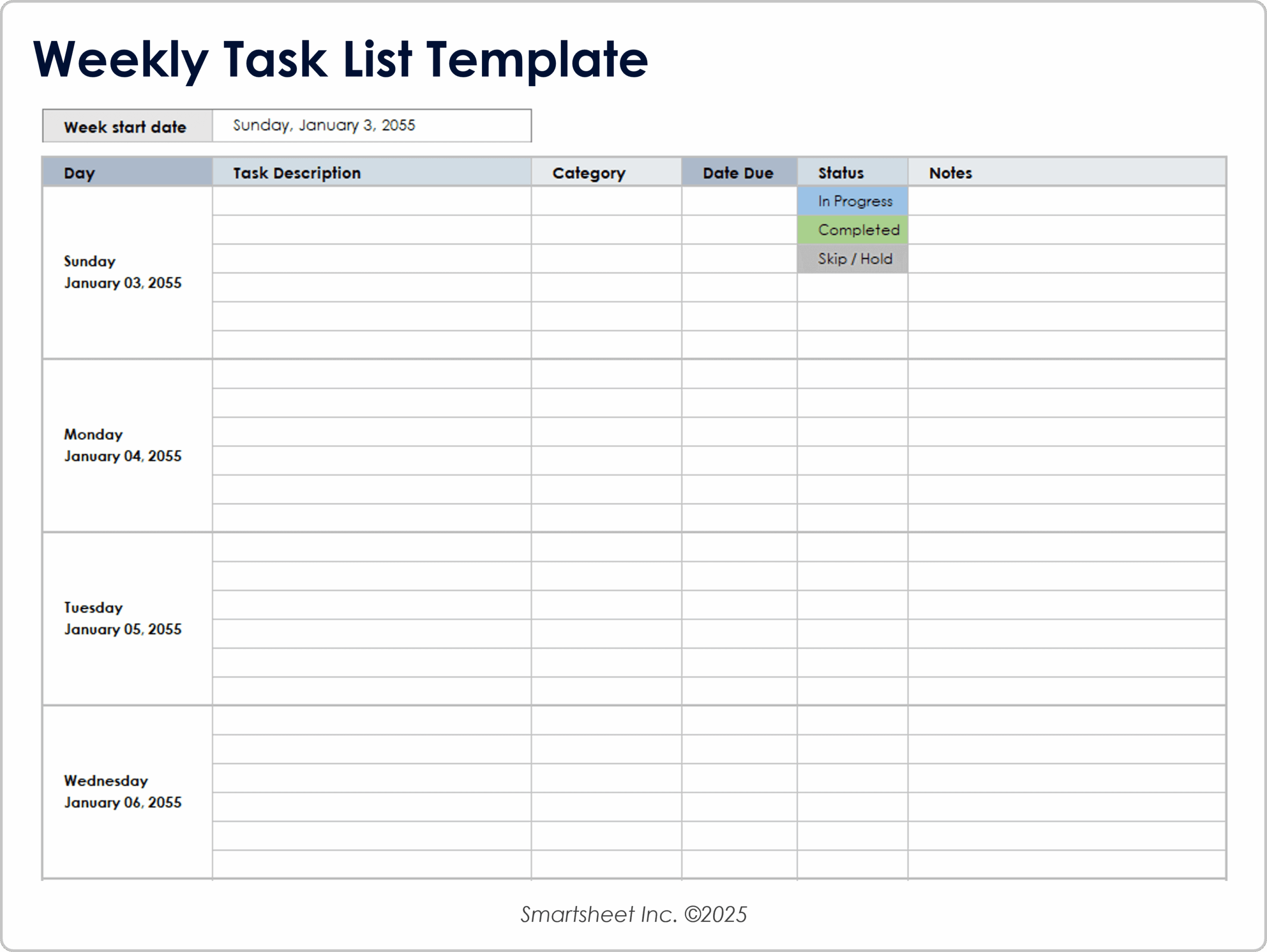 Daily Weekly Monthly Task List Template