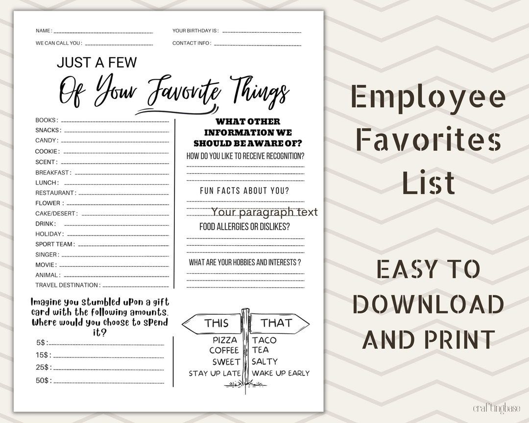 Employee Favorite Things List Template