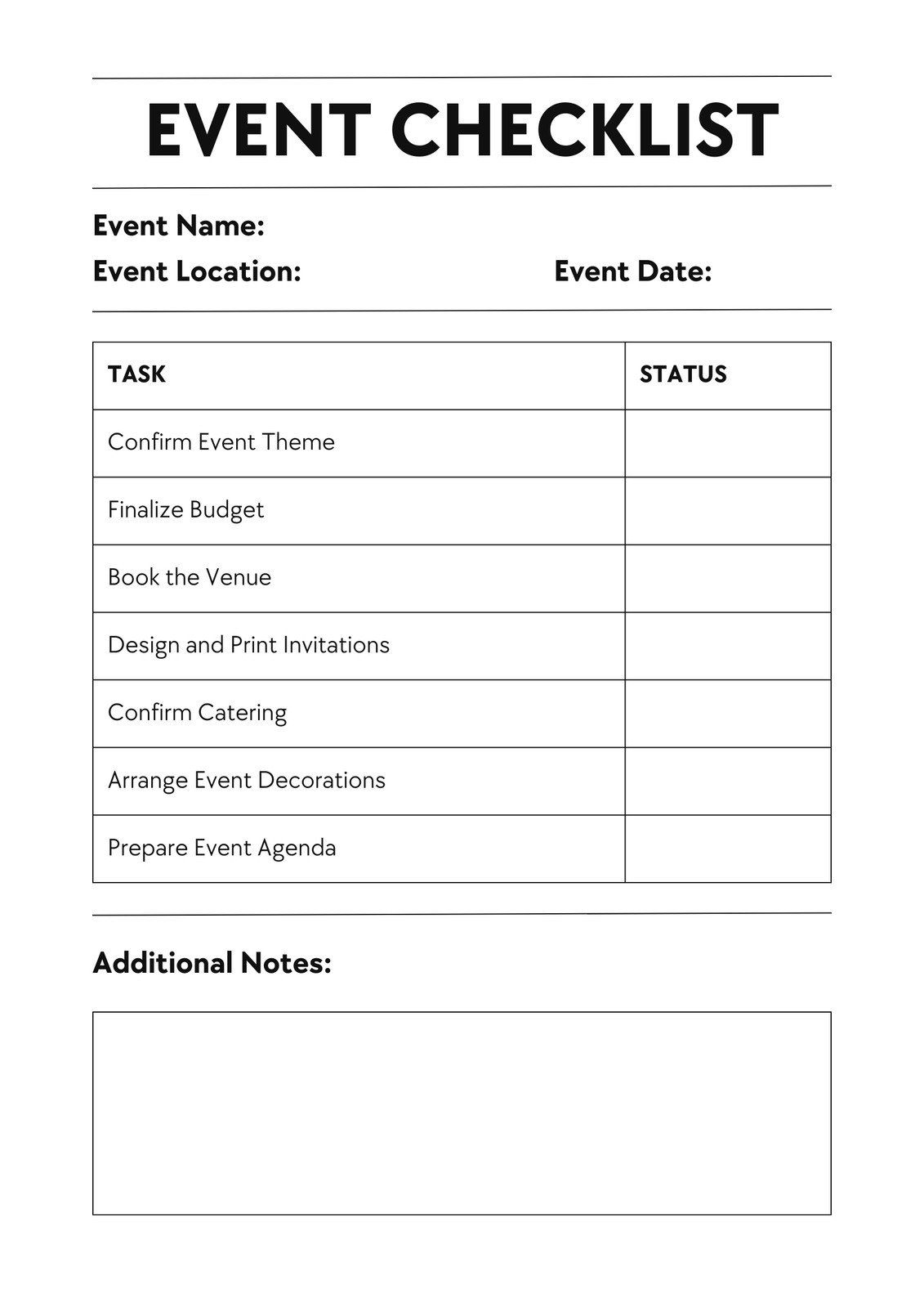 Event To Do List Template