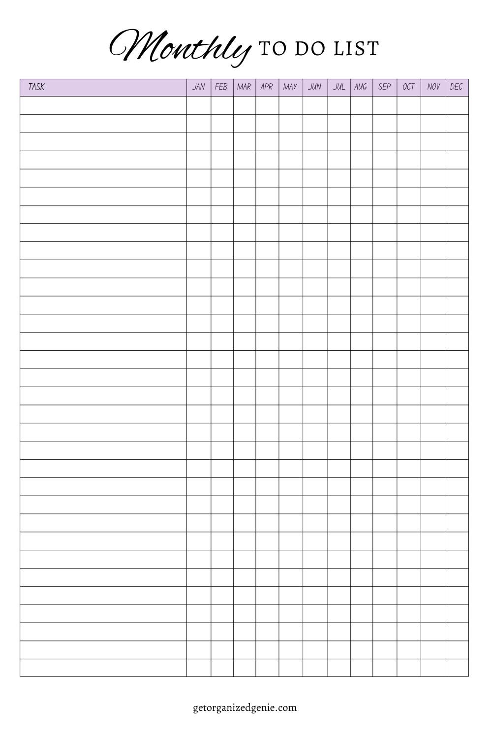 Monthly To Do List Template