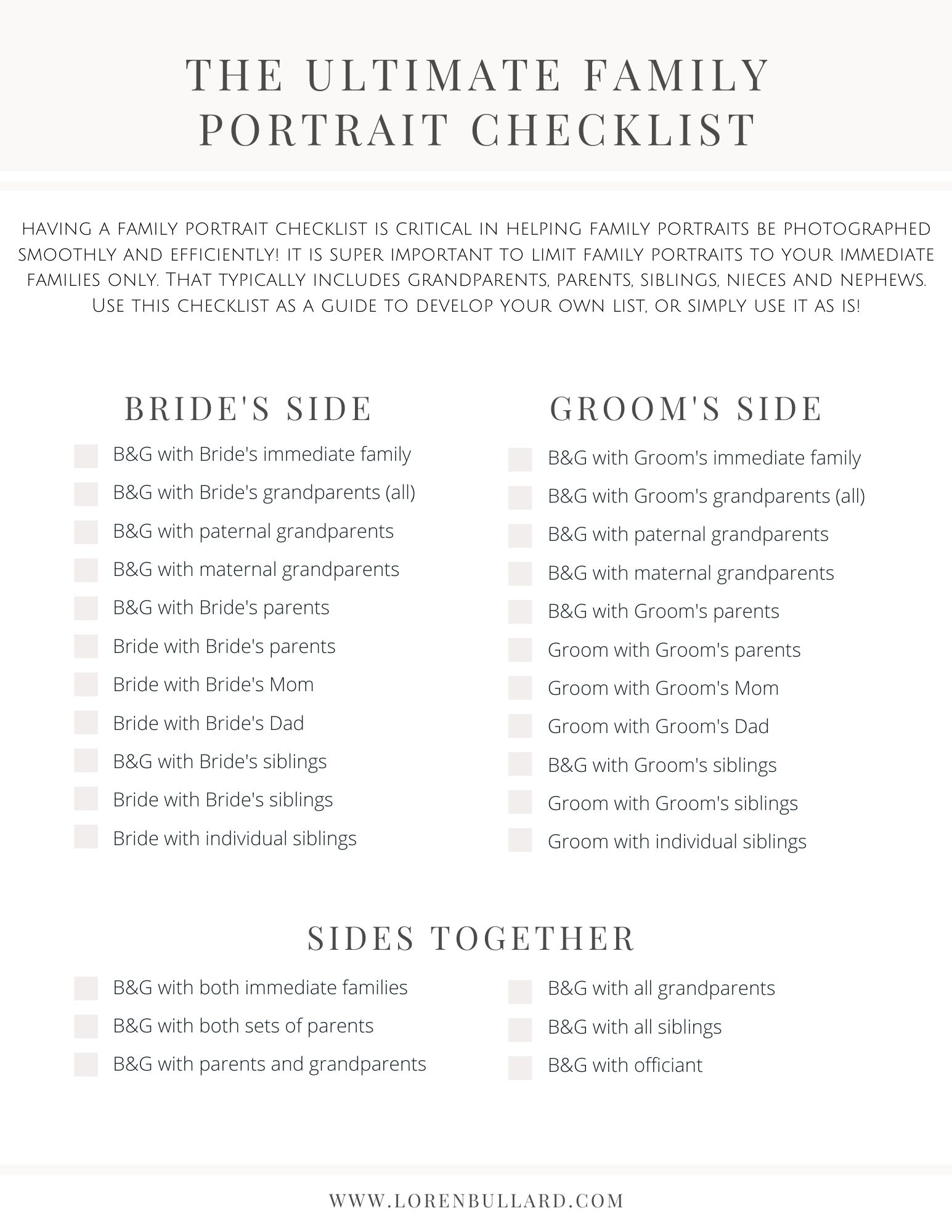 Wedding Family Photo List Template