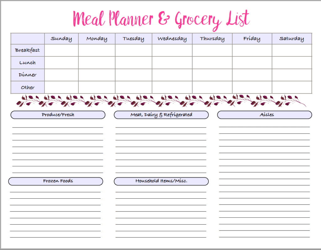 Weekly Meal Planner and Grocery List Template